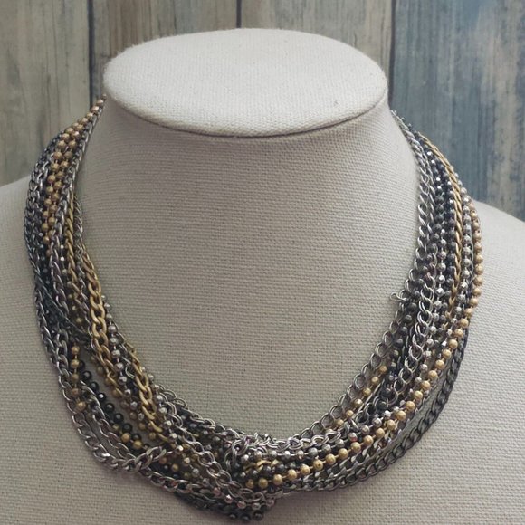 Jewelry | Tri Tone Multi Strand Chain Tied Necklace Industrial Gunmetal ...